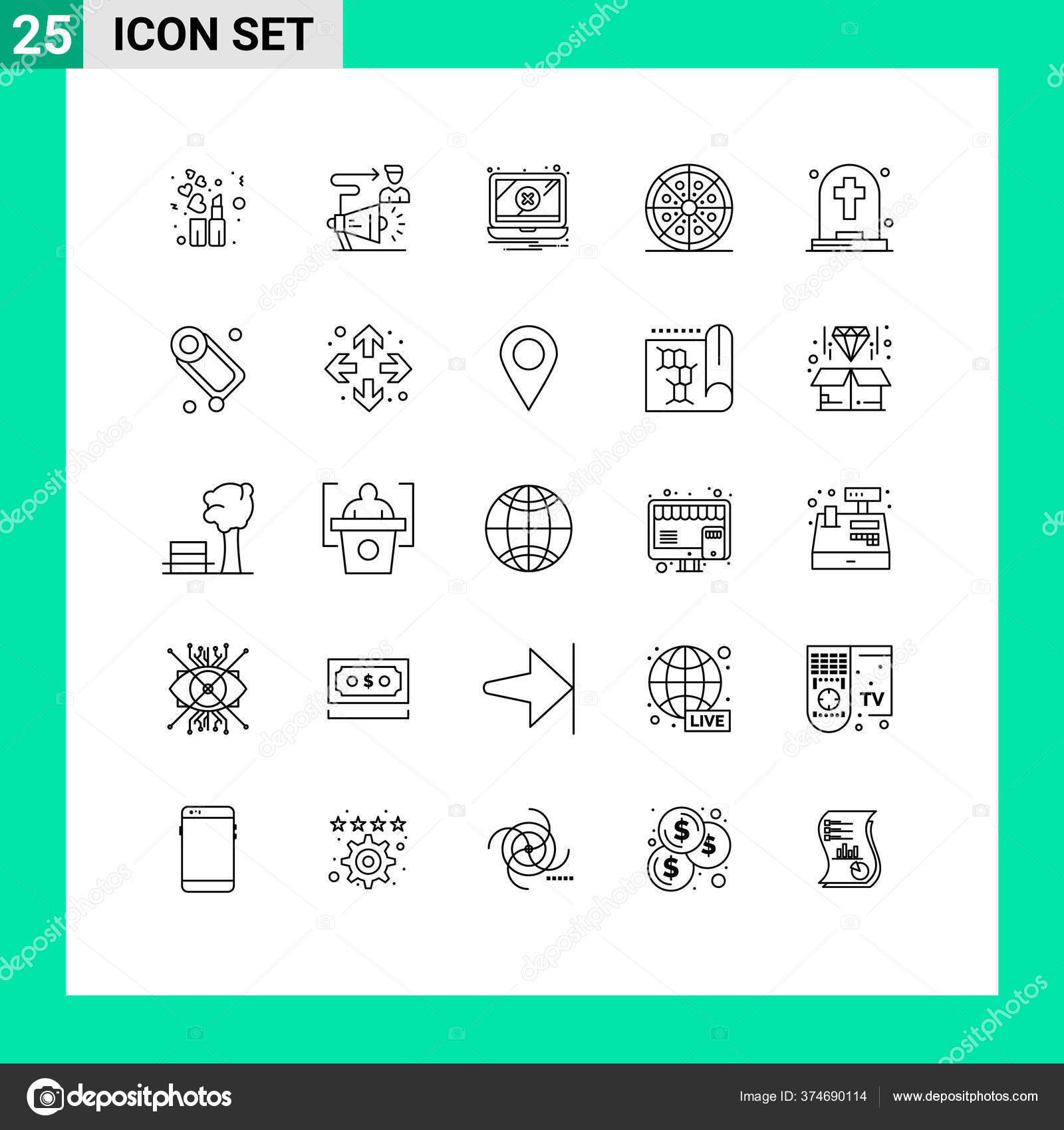Group Lines Signs Symbols Dead Pizza Error Pepperoni Drink Editable ...