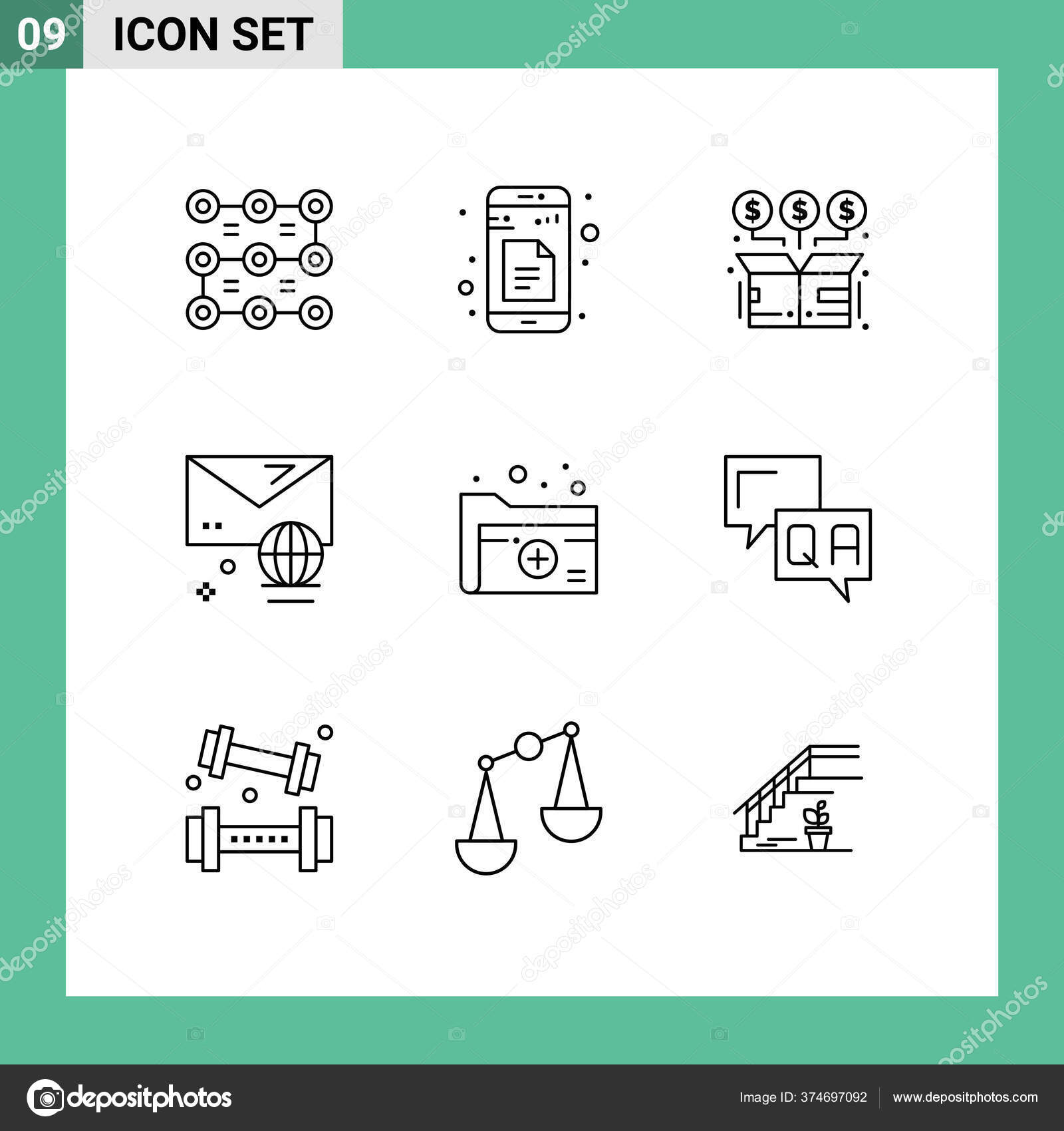 Universal Outlines Set Web Mobile Applications Document Internet Box Email Stock Vector By