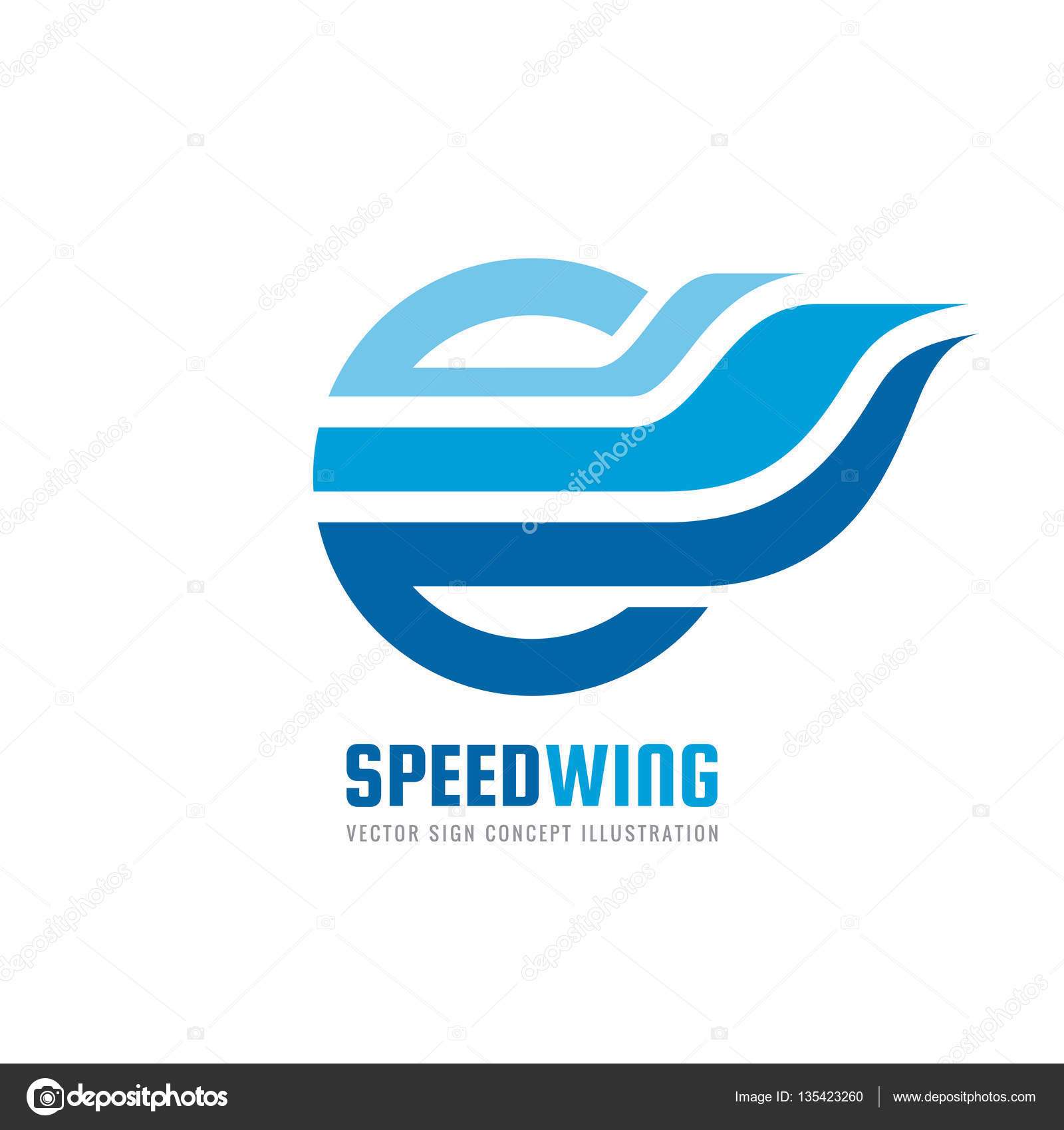 Speed wing - vector logo template concept illustration in blue color ...