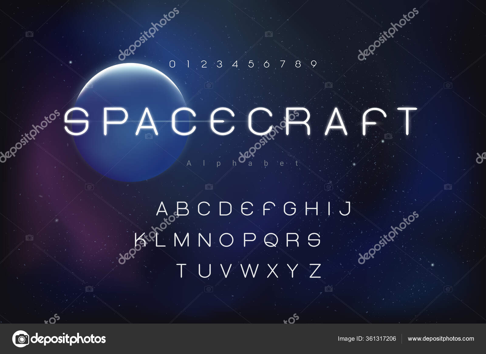 Futuristic Outer Space Theme Alphabet Font Set Numbers Stock Vector ...