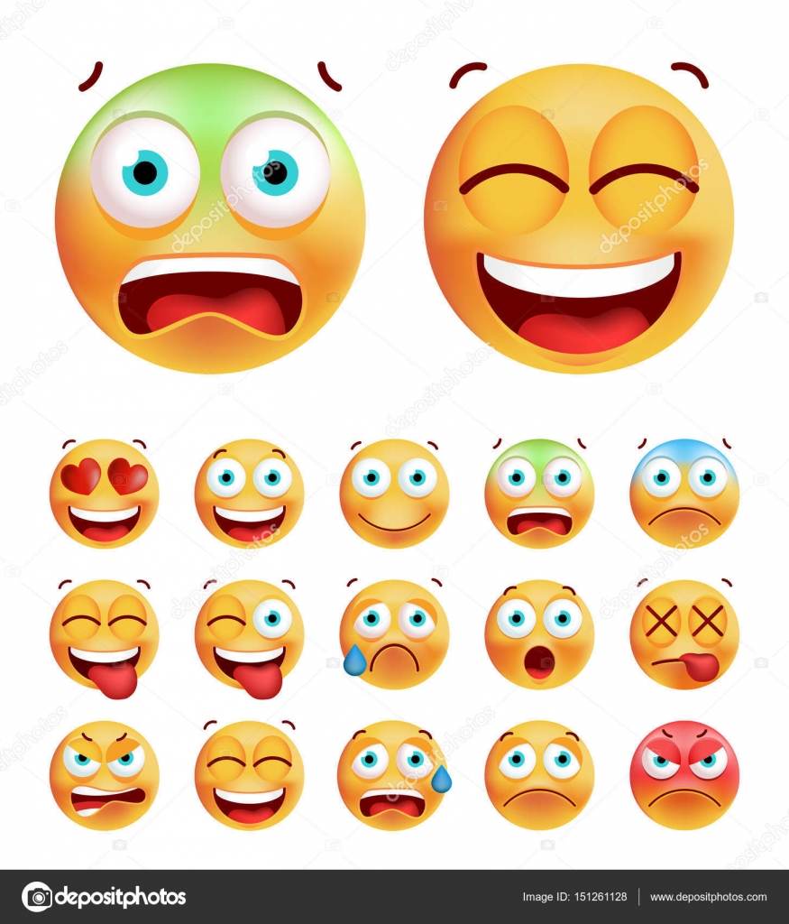 Set of Cute Emoticons on White Background. Isolated Vector Illustration ...