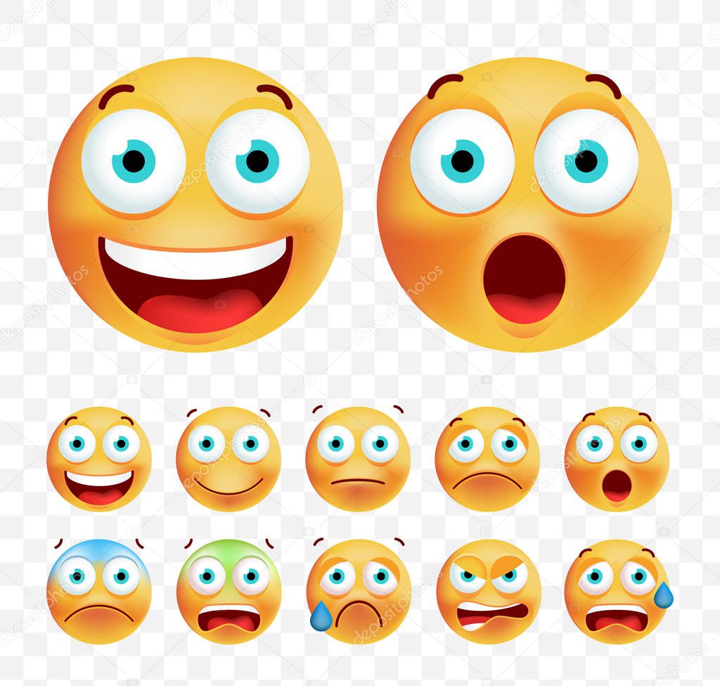 Conjunto de Emoticones lindos sobre fondo blanco. Ilustración vectorial ...