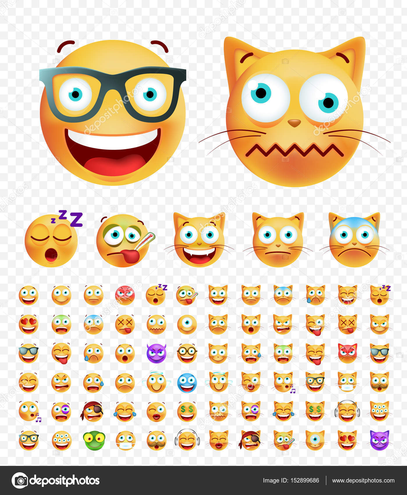Set of Cute Emoticons on White Background. Isolated Vector Illustration ...