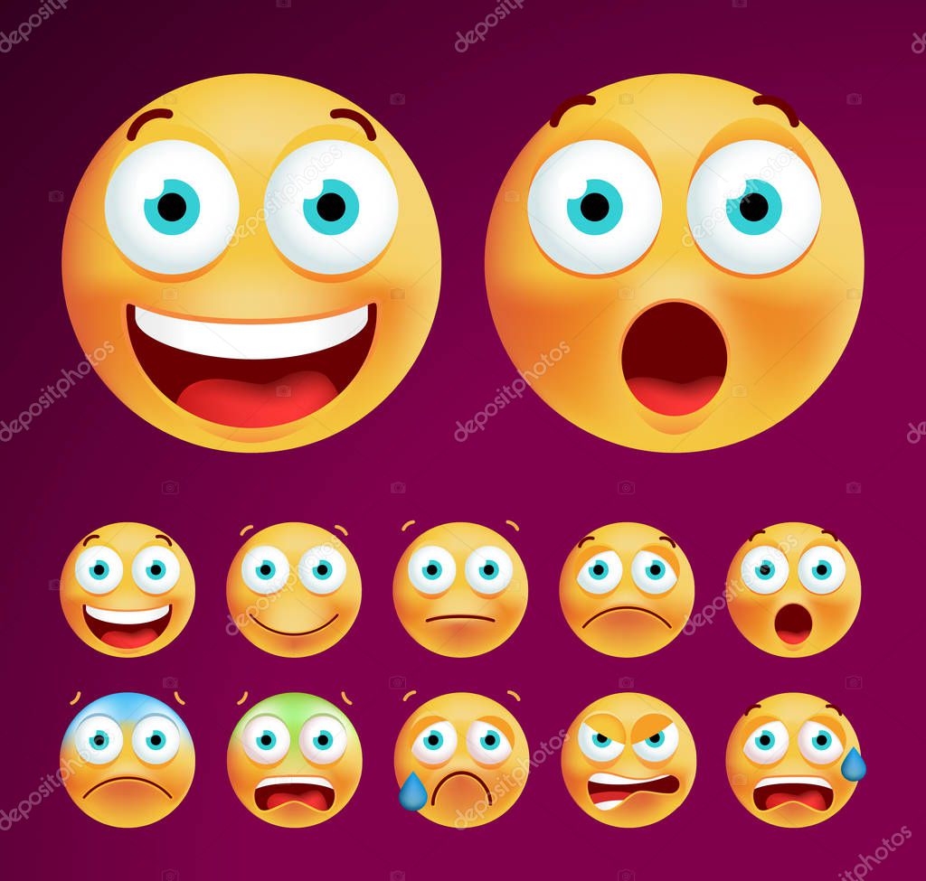 Conjunto de Emoticones lindos sobre fondo blanco. Ilustración vectorial ...