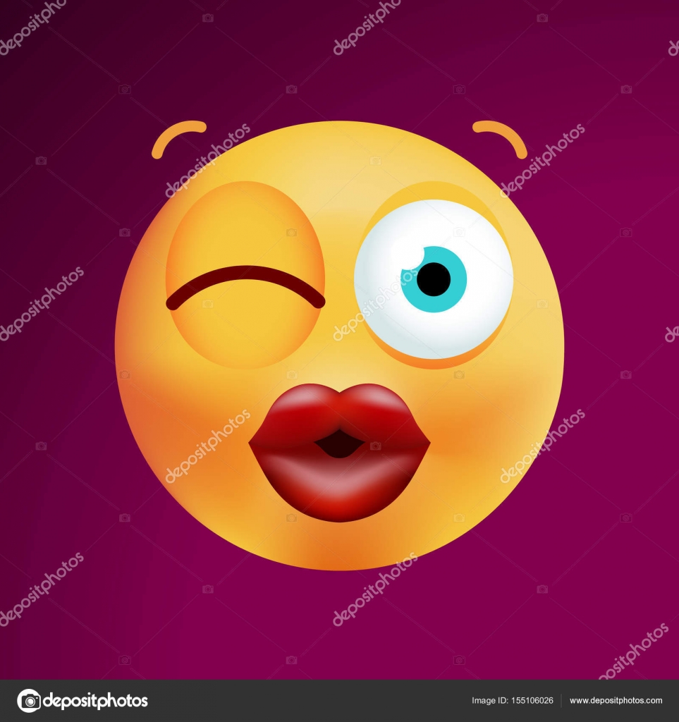 Leuk kussen en knipogen van een oog Emoticon op donkere achtergrond ...