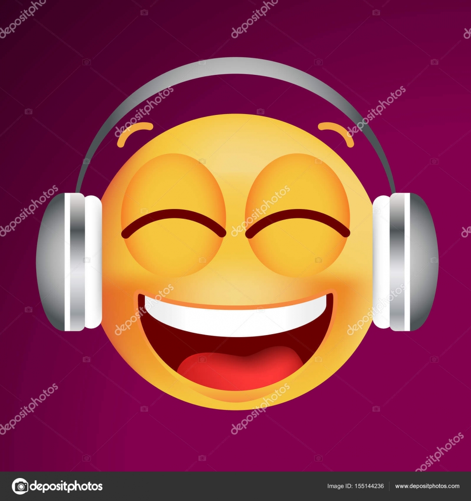 Cute Emoticon Listen Music on Dark Background. Isolated Vector ...