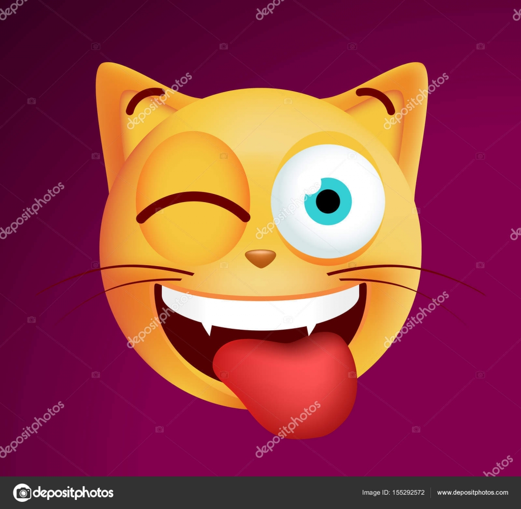 Cute Emoticon Cat with Stuck Out tongueo on Dark Background. Isolated ...