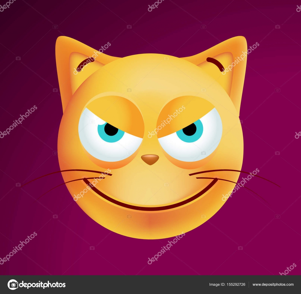 Cute Wicked Emoticon Cat on Dark Background. Isolated Vector ...