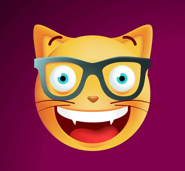 Cute Emoticon Cat with Glasses on White Background. Isolated Vector ...