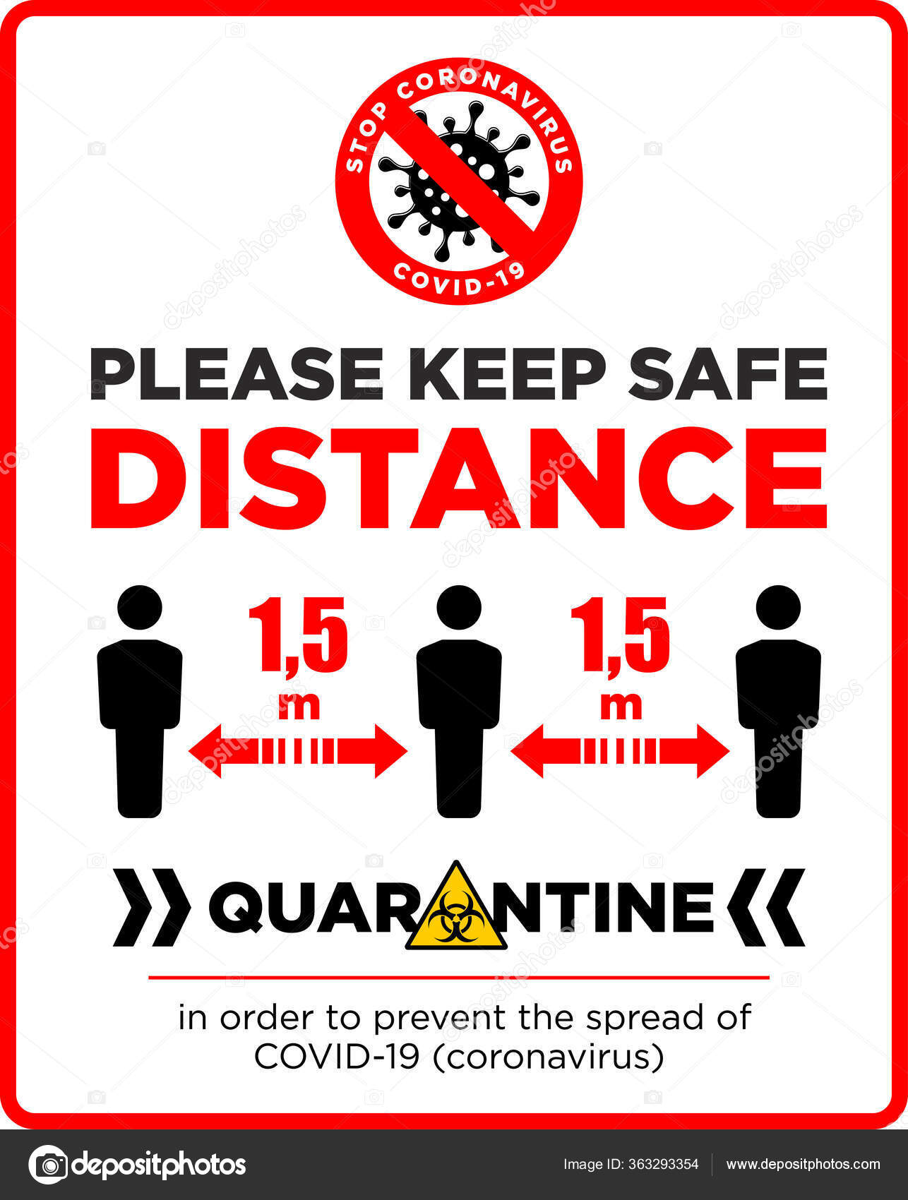 Warning Sign Please Keep Safe Distance Quarantine Actions Risk ...