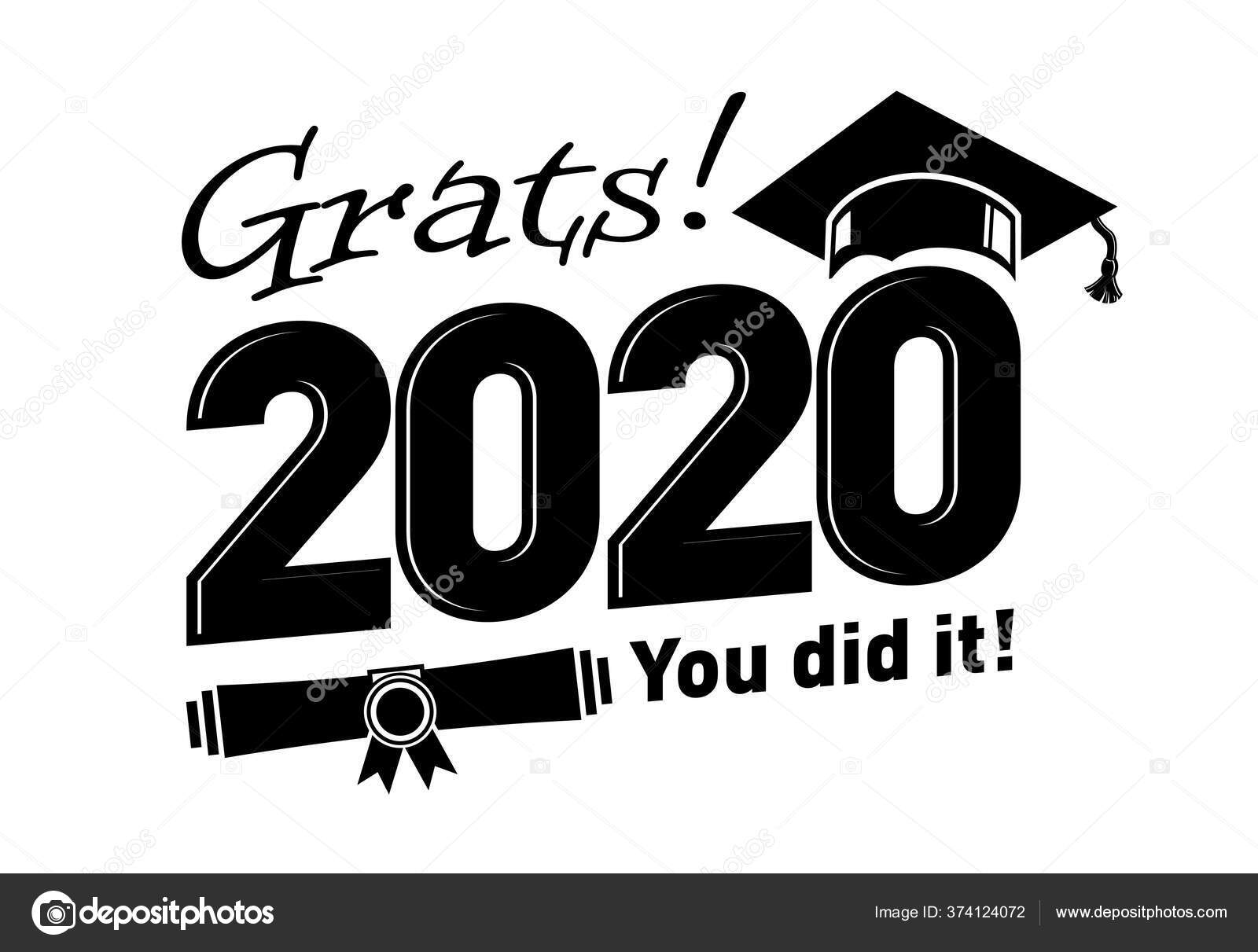 Class 2020 Graduation Cap Diploma Flat Simple Black White Design Stock ...