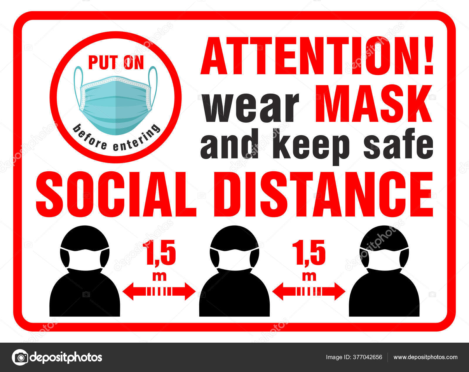 Warning Red Sign Front Door Obligatory Use Protective Face Mask Stock ...