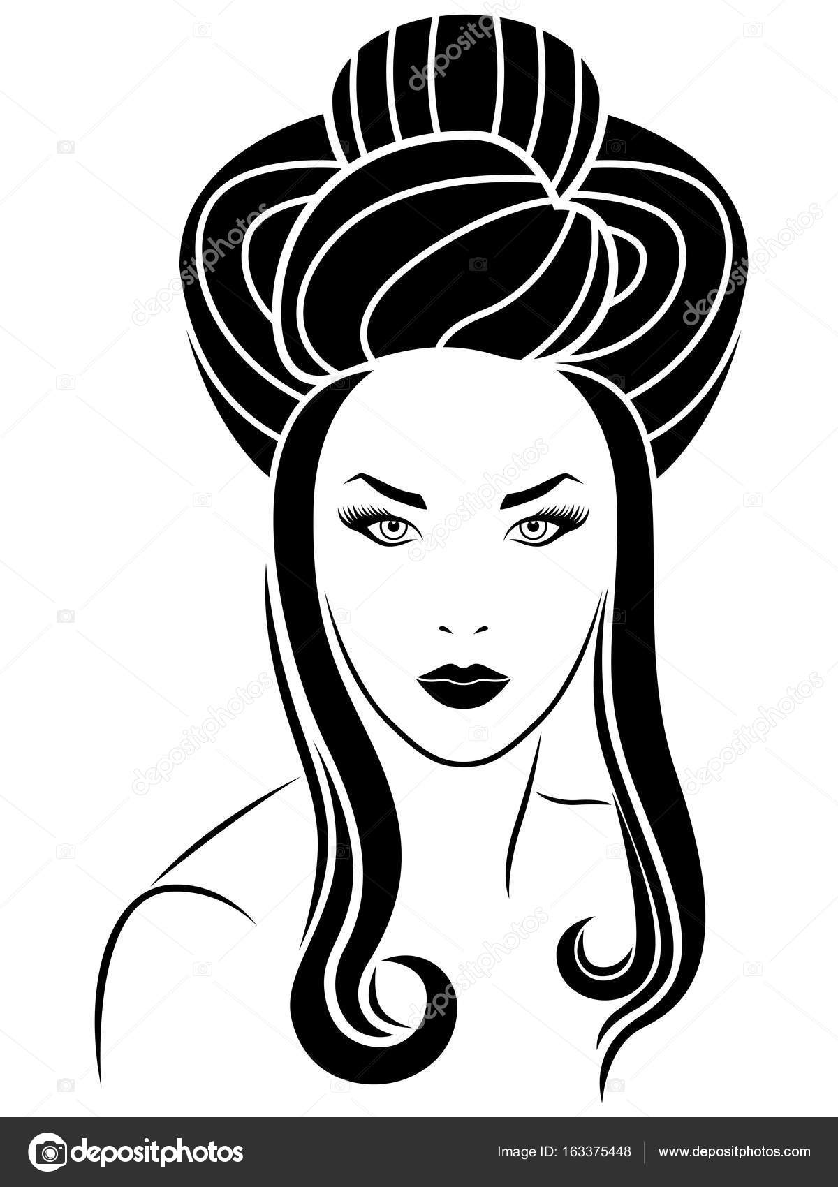 Chica con rizos de pelo largo Vector de stock por ©natreal 163375448