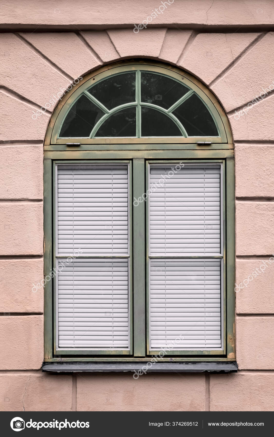 Pink Building Rounded Green Window European Town — Stock Photo ...