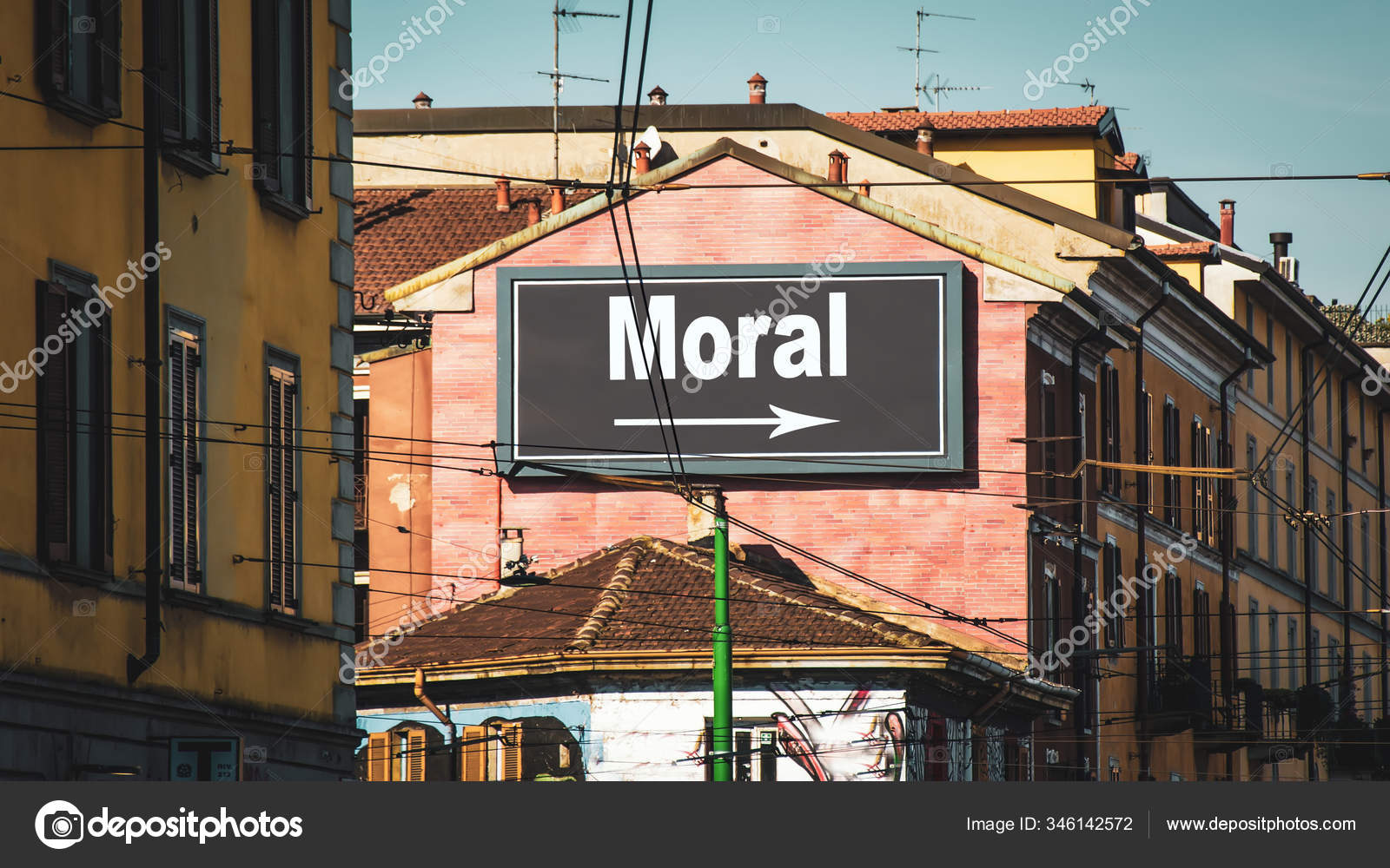 Street Sign Direction Way Moral — Stock Photo © Freigeist67 #346142572 Street Sign Direction Way Moral — Stock Photo © Freigeist67 #346142572