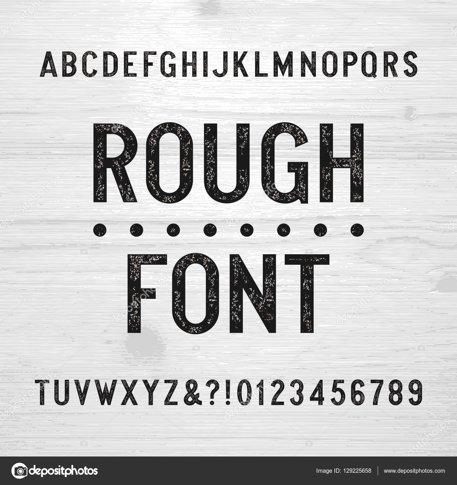 Rough alphabet font. Scratched type letters and numbers on a wooden ...
