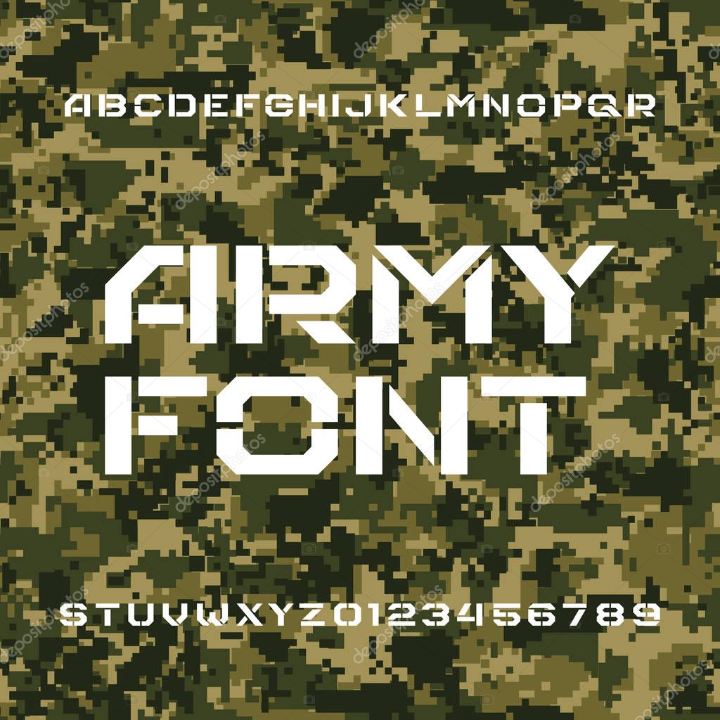 Letra del alfabeto Army. Letras y números de tipo plantilla sobre un ...