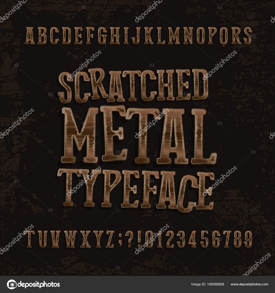 Scratched metal typeface. Retro alphabet font. Metallic letters and ...
