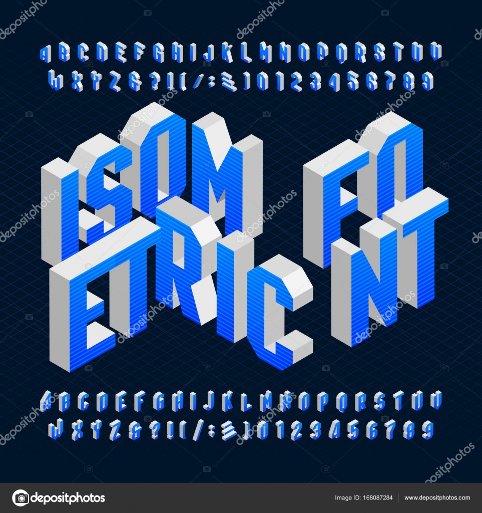 Isometric alphabet font. Type letters, numbers and symbols. Stock ...
