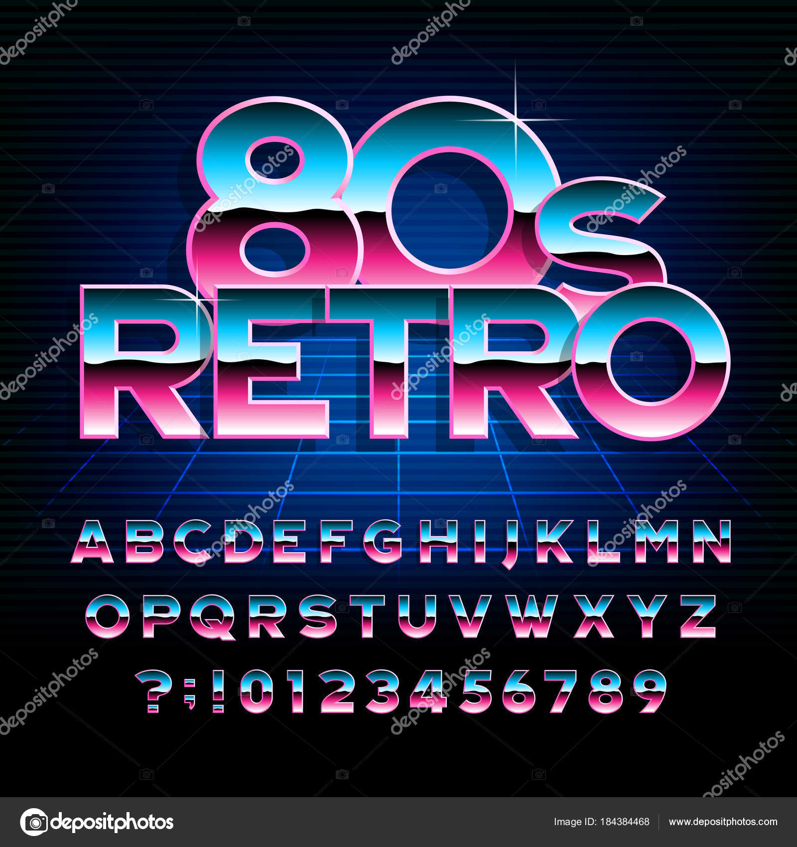 Retro Alphabet Font Tipo Efecto Metálico Letras Números Tipo Vector ...