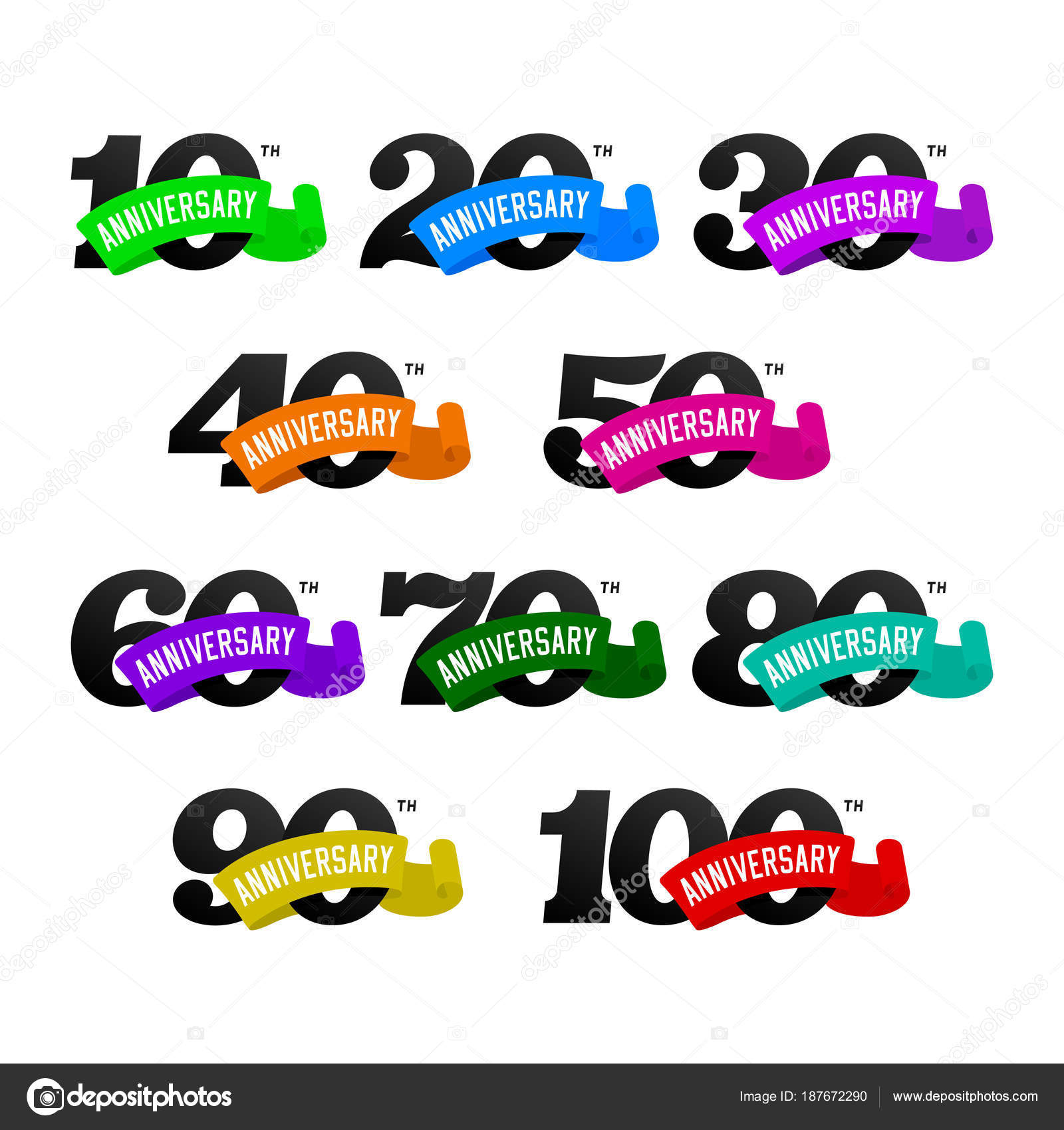 Set Anniversary Emblems 100 Numbers Ribons White Background Stock ...