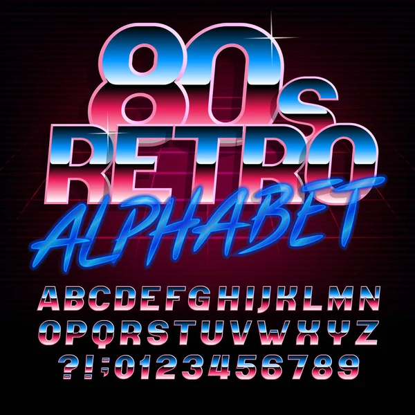 80'S Retro Alphabet Font Metallic Effect Oblique Letters Numbers Stock ...