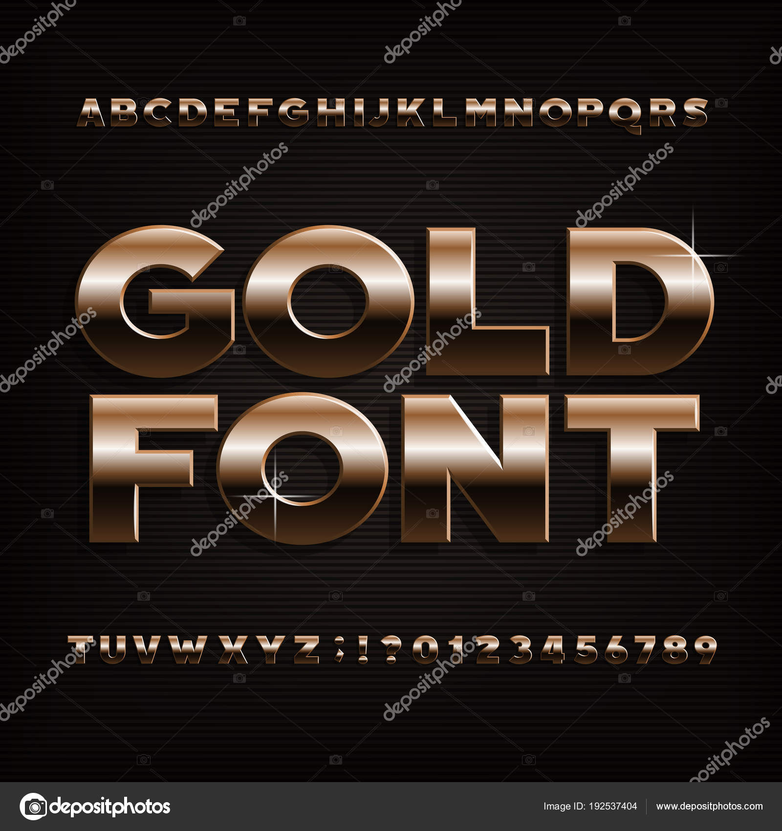 Fonta Efek Emas Huruf Metalik Tebal Angka Dan Simbol Jenis Vektor Stok ...