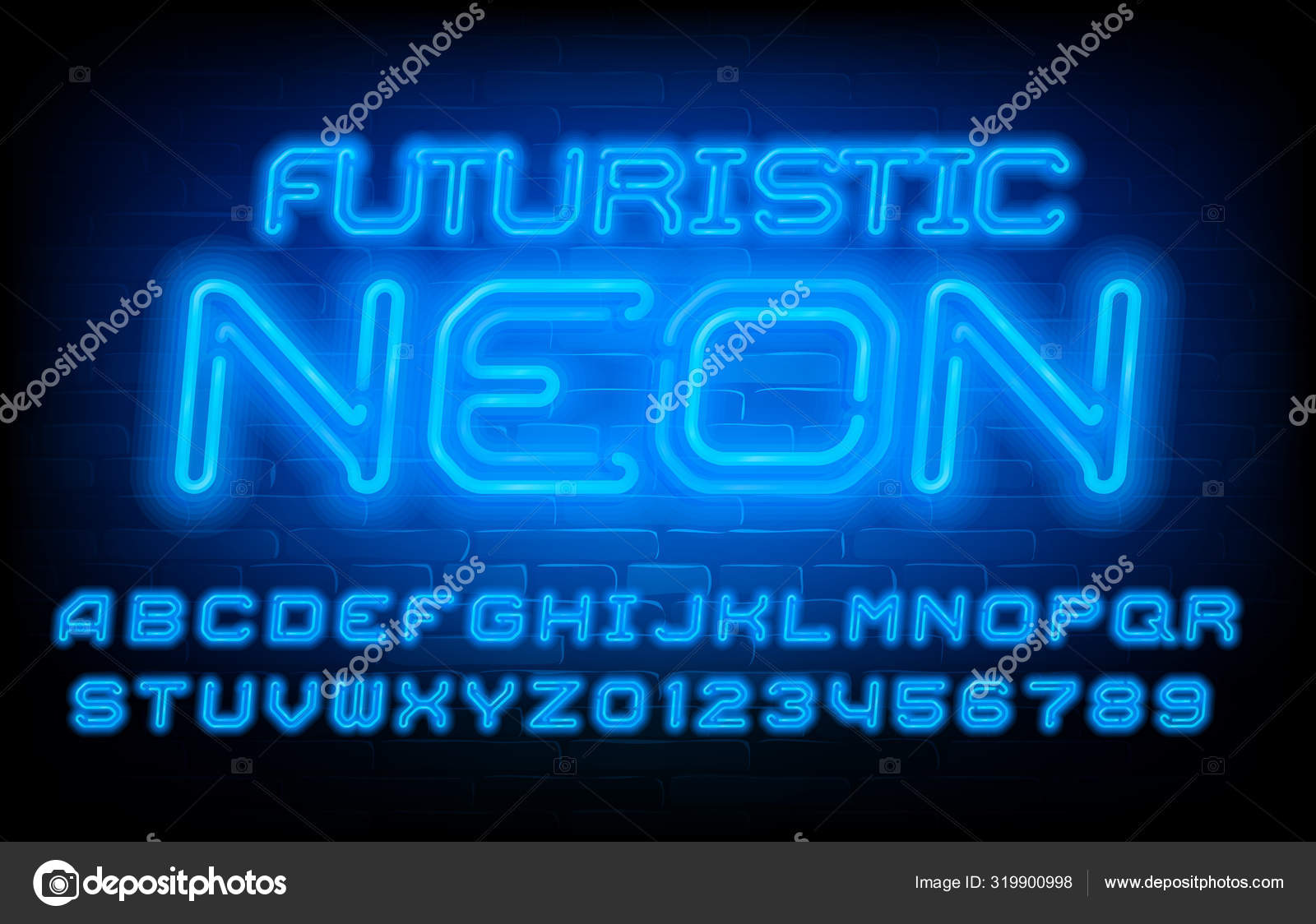 Futuristic Neon Alphabet Font Blue Neon Light Type Letters Numbers ...