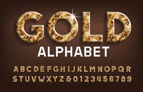 Gold Alphabet Font Golden Glitter Beveled Letters Numbers Shadow Stock ...
