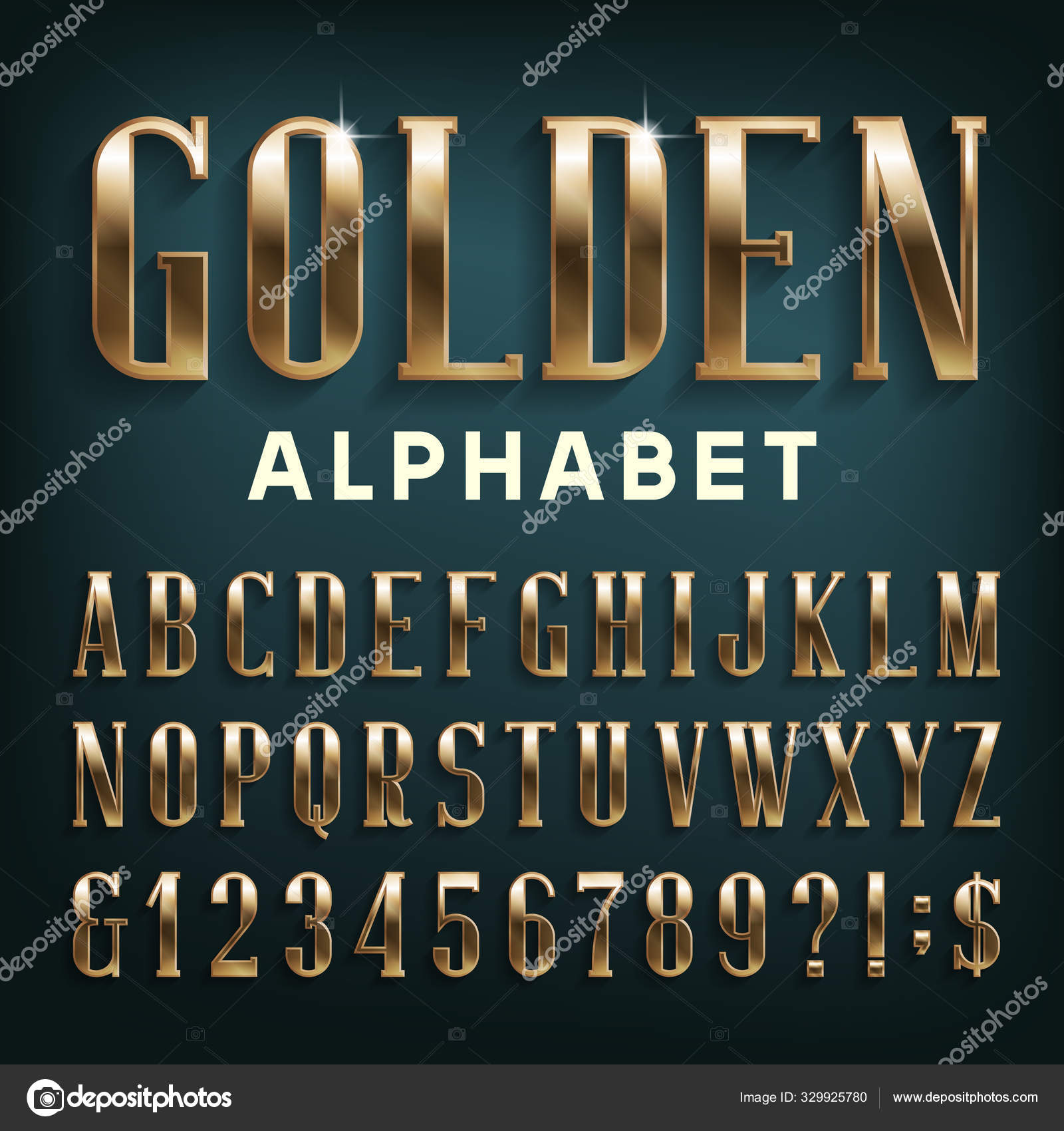 Golden Alphabet Font Serif Beveled Letters Shadow Stock Vector ...