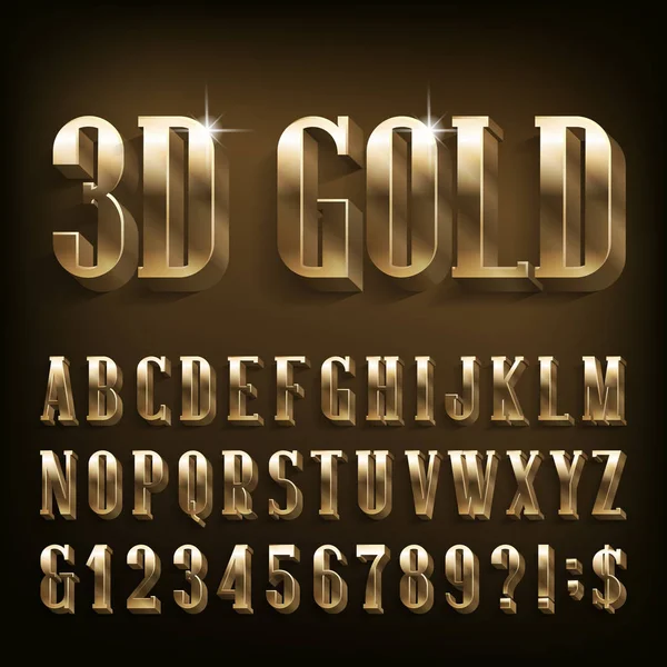 3D Gold alfabeto de fuente. Letras doradas brillantes, números y ...