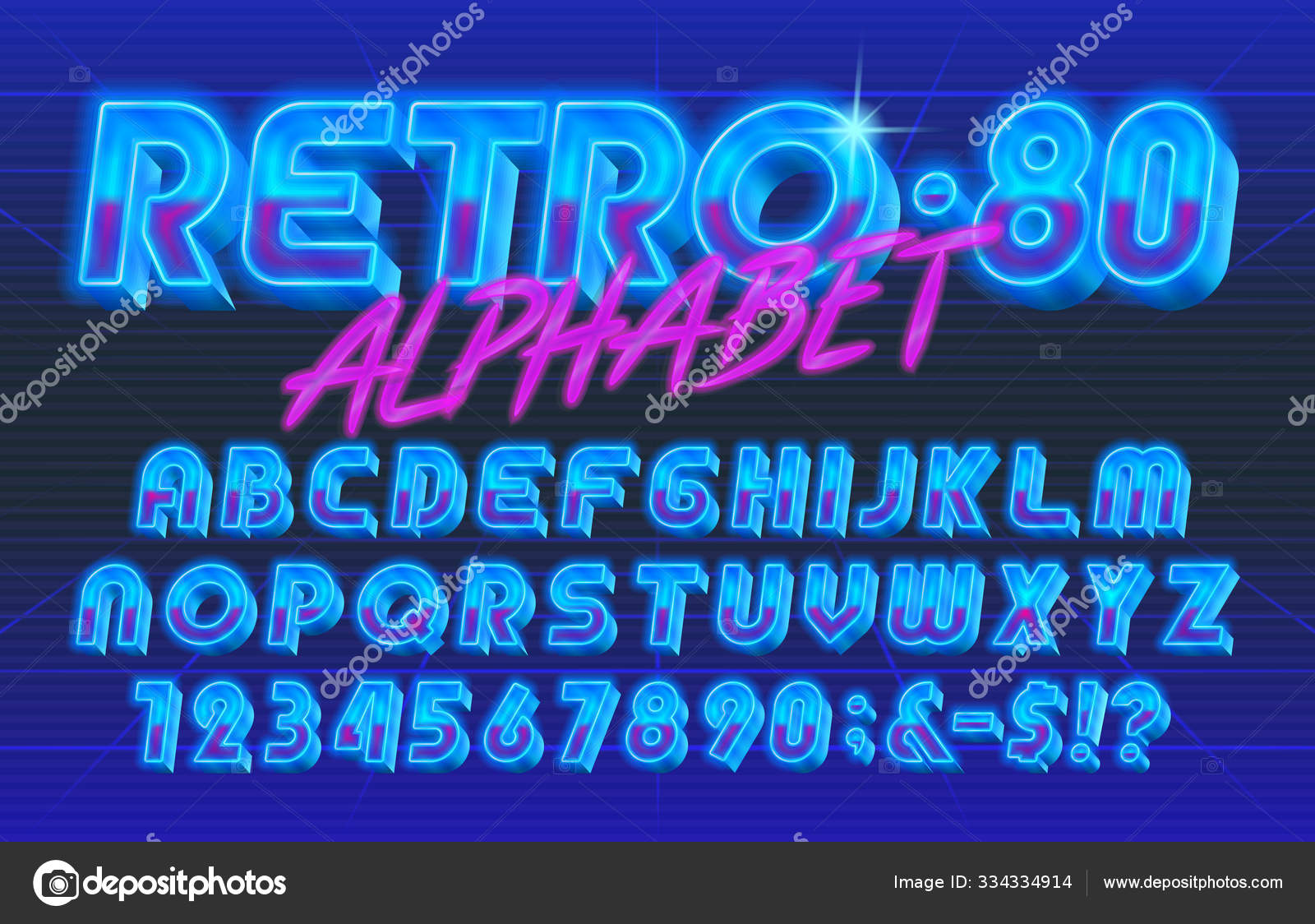 80S Retro Alphabet Fuente Letras Números Brillantes Archivo Vector ...