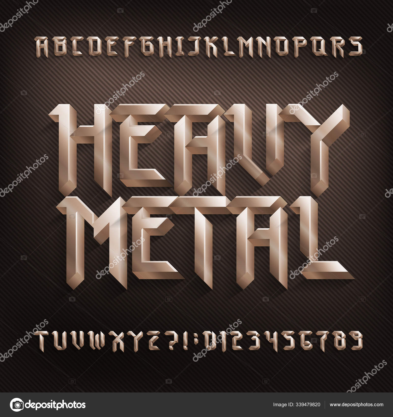 Fuentes Heavy Metal Alfabeto Letras Números Biselados Color Dorado Tipo ...