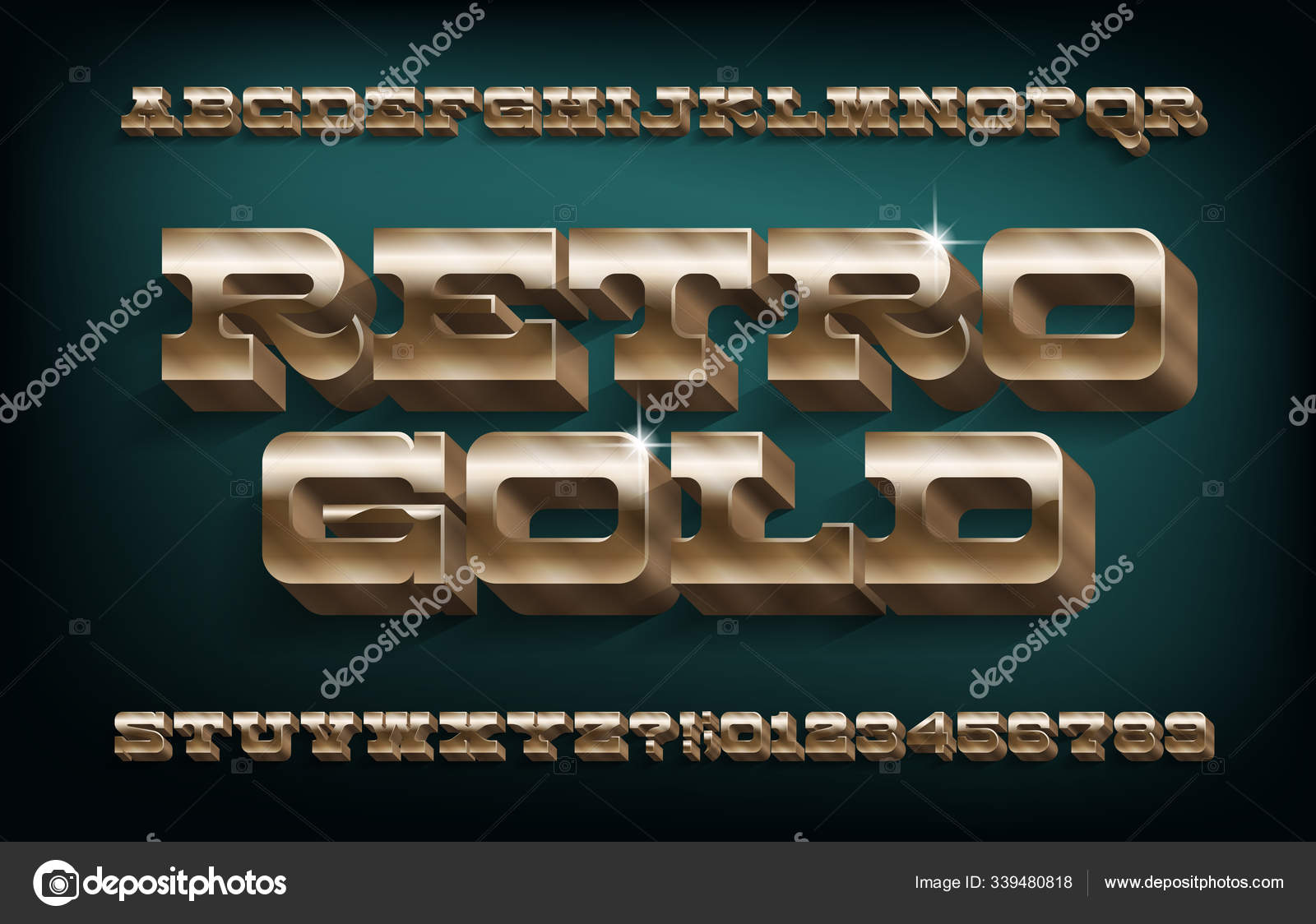 Retro Gold Alphabet Font Golden Letters Numbers Stock Vector Typescript ...