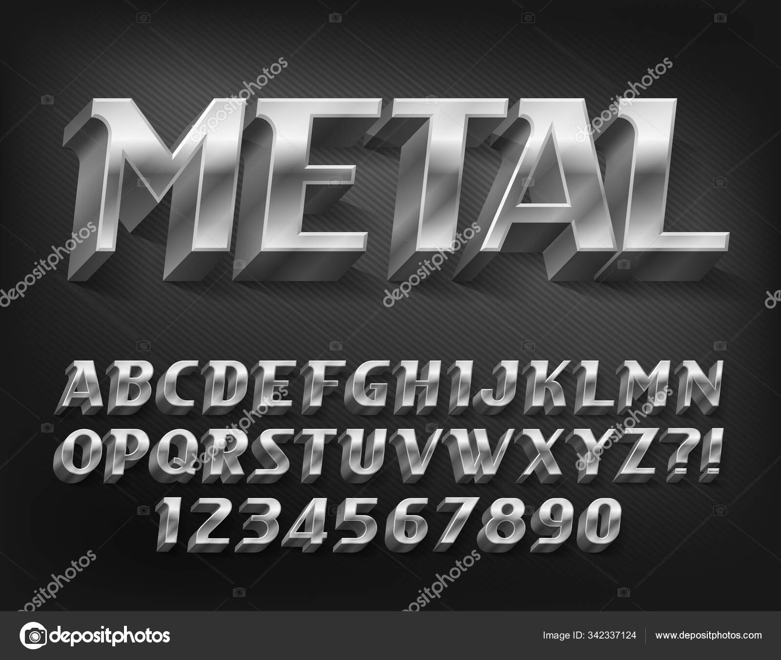 Metal Alphabet Font Efecto Cromo Letras Números Con Sombra Tipo Vector ...