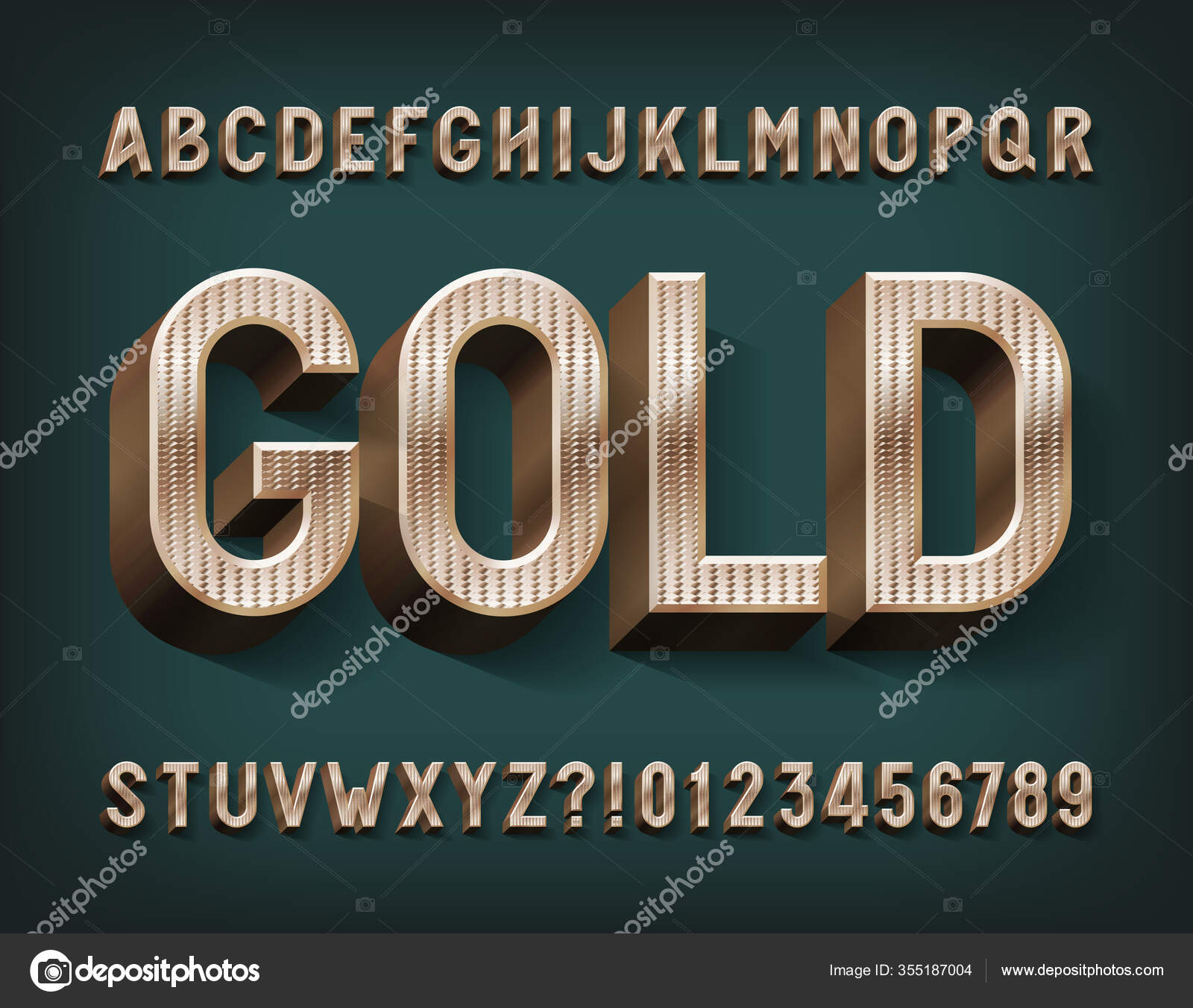Huruf Alfabet Emas Huruf Emas Retro Dan Angka Tipe Vektor Vektor Stok ...