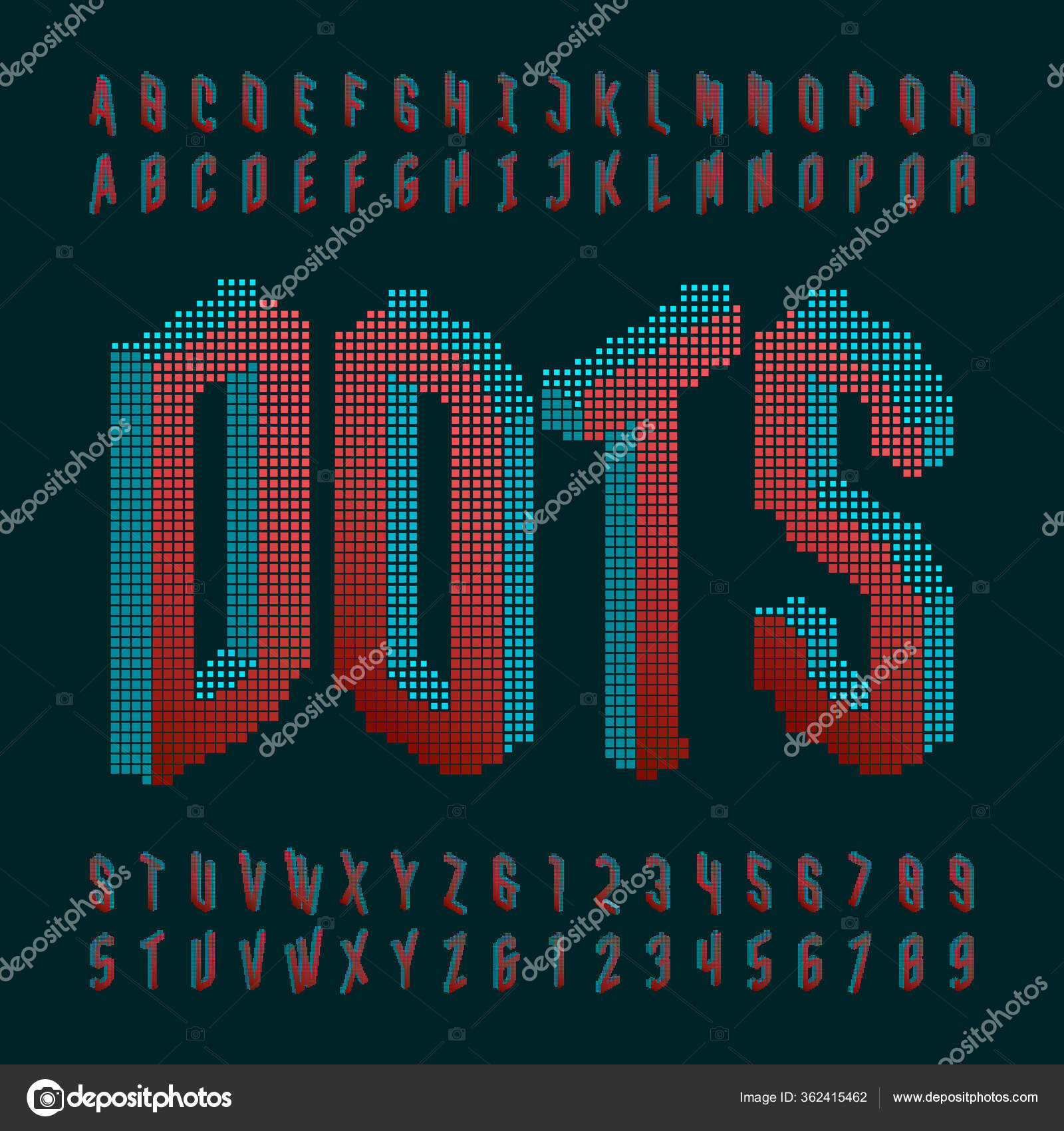 Dots Alfabeto Fuente Letras Números Digitales Píxeles Isométricos Tipo ...