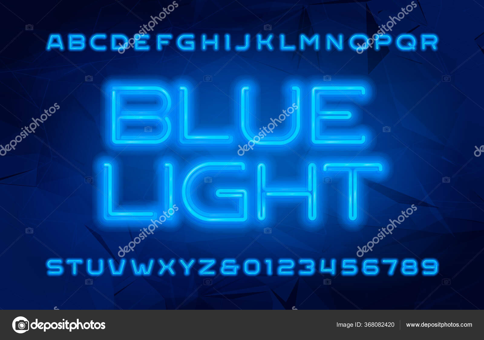 Blue Light Alphabet Font Neon Color Letters Numbers Polygonal ...
