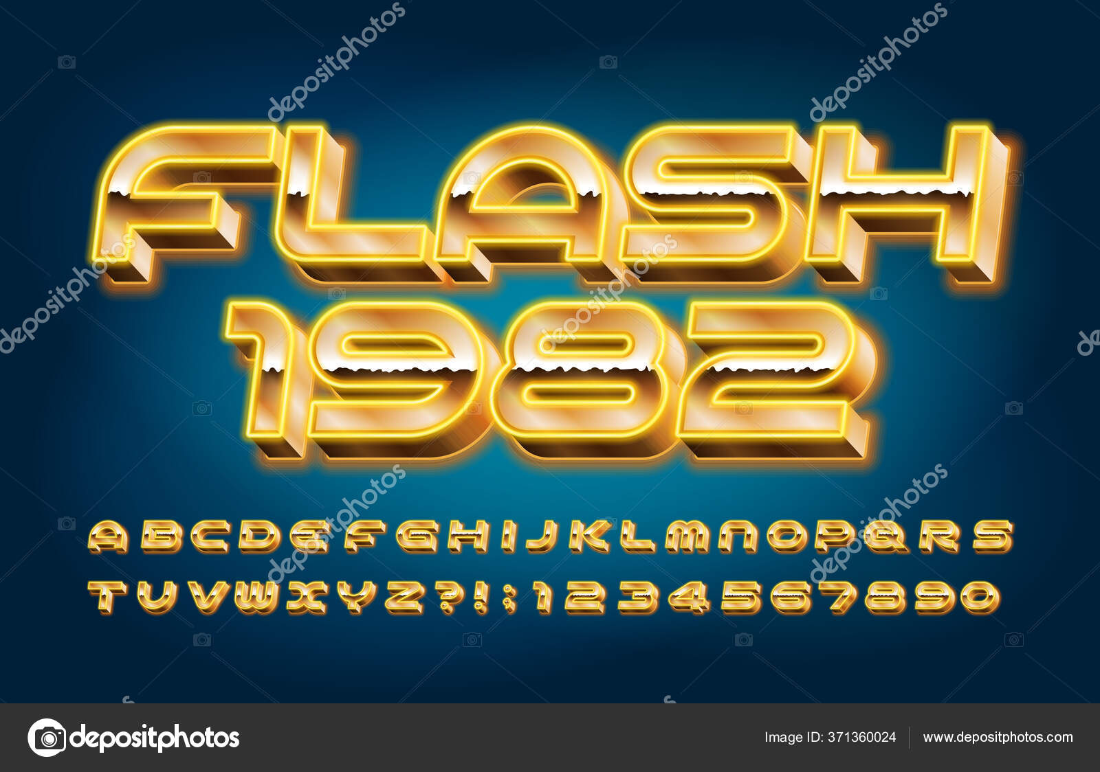 Flash 1982 Czcionka Alfabetu Neonowe Litery Cyfry Symbole Stylu Lat wektor stockowy od ...