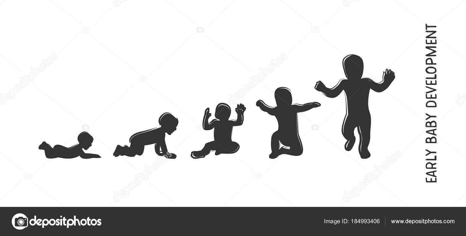 Baby development icon, child growth stages. toddler milestones of first ...