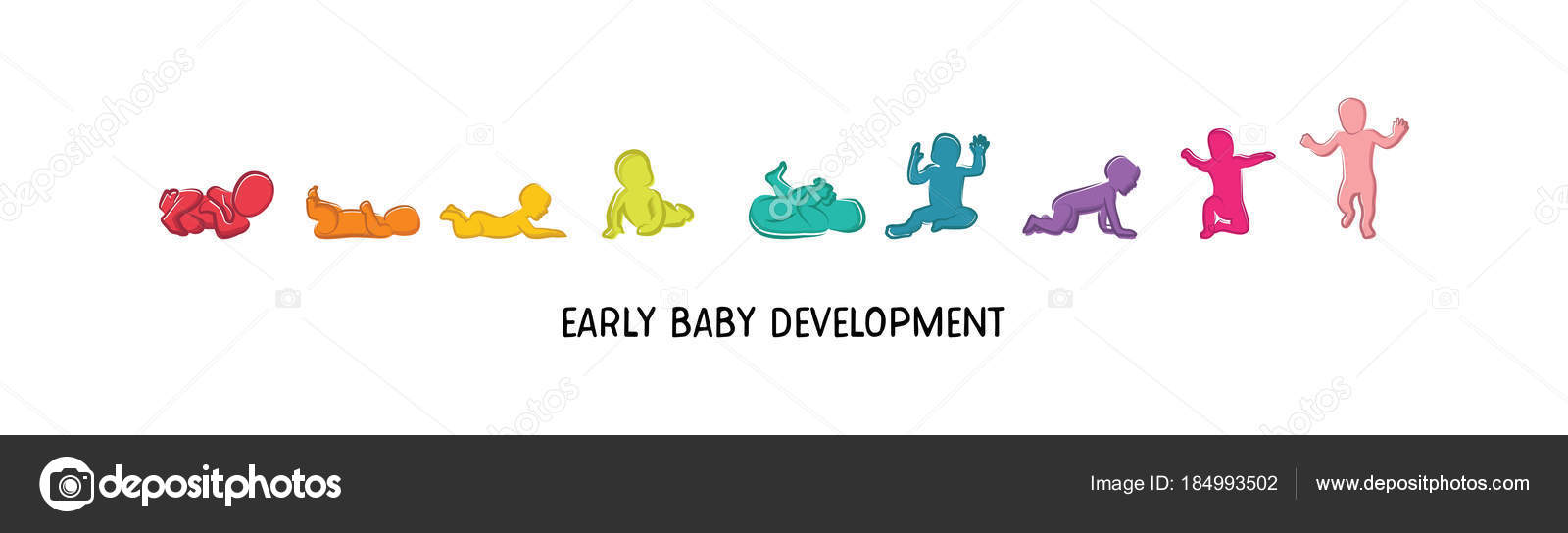 Baby development icon, child growth stages. toddler milestones of first ...