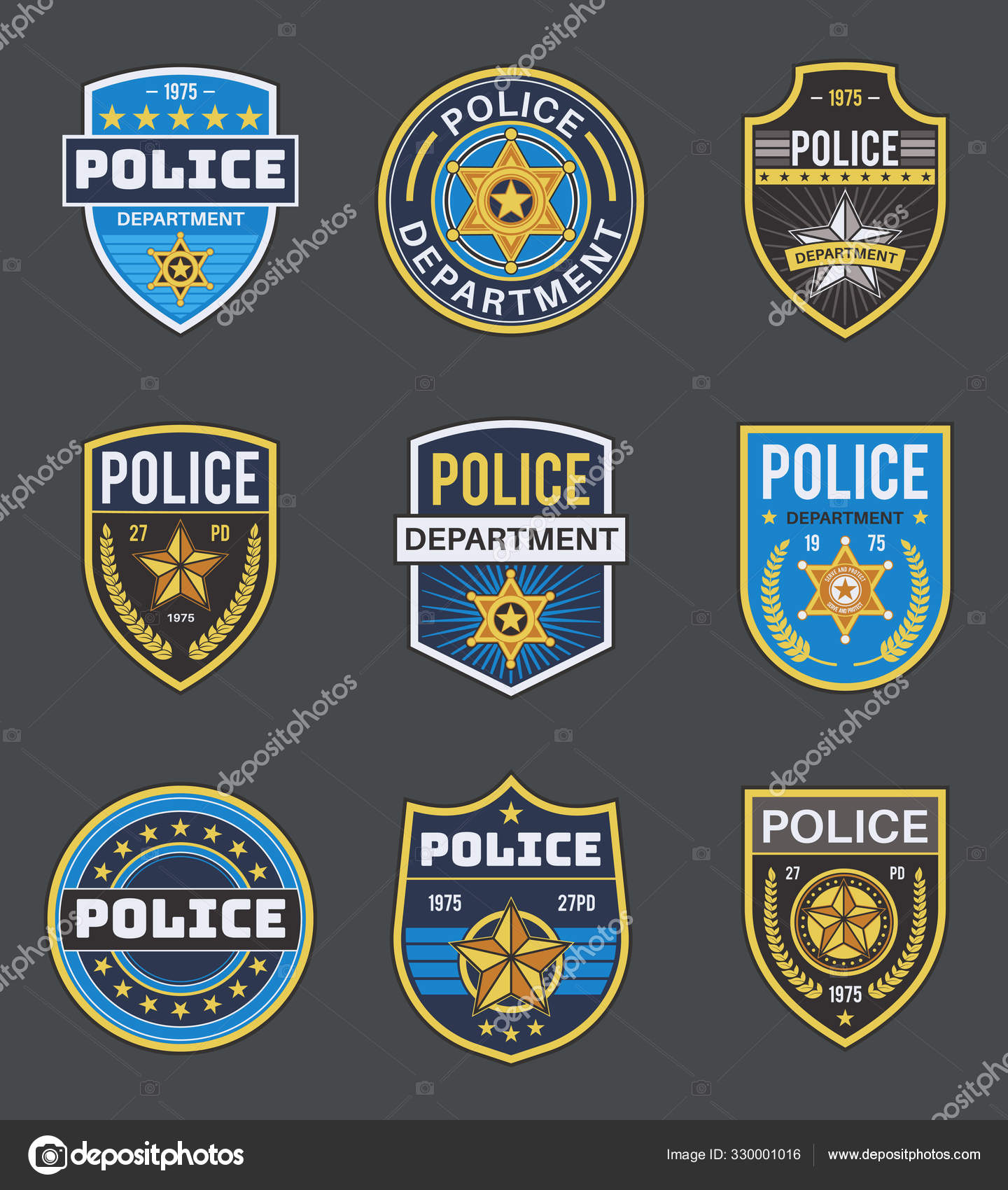 Police labels. Policeman law enforcement badges. Sheriff, marshal and ...
