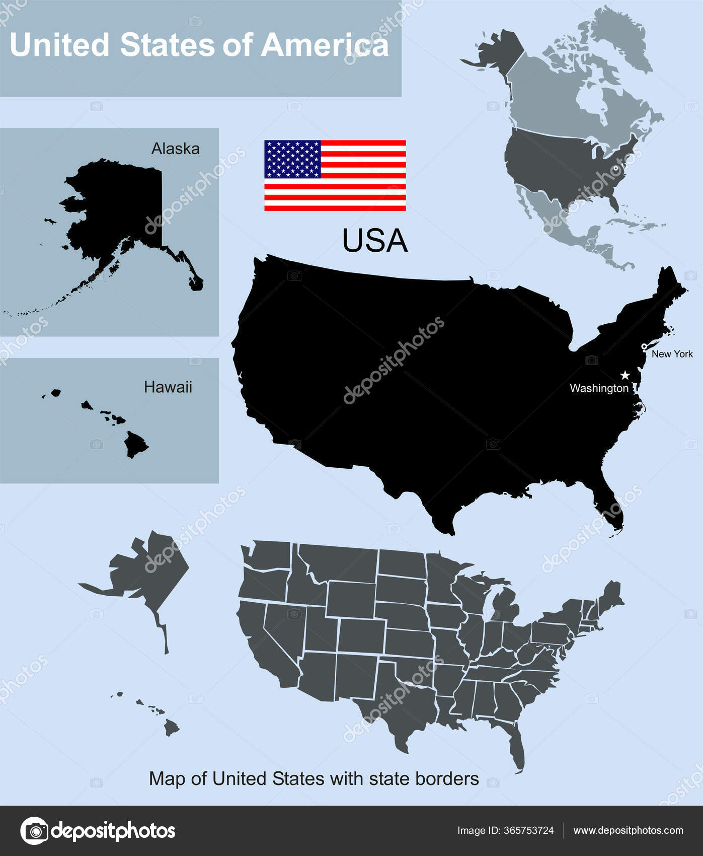 Map United States State Borders Including Alaska Hawaii — Stock Photo ...