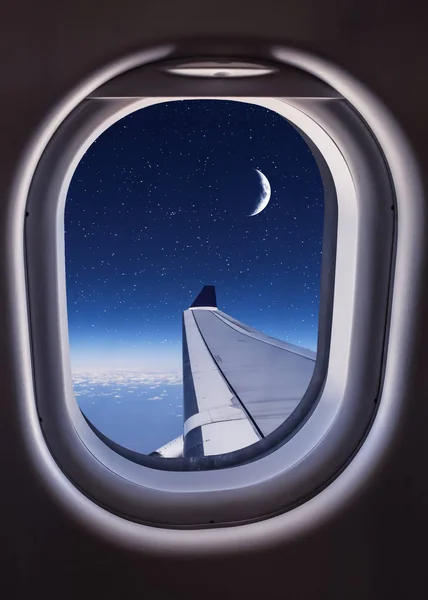 Night Sky Stars Moon View Airplane Window Stock Photo by ©karandaev ...