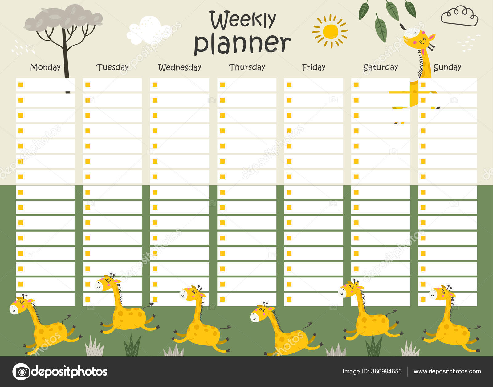 Weekly planner with Giraffes Stock Vector by ©nafanya1710 366994650