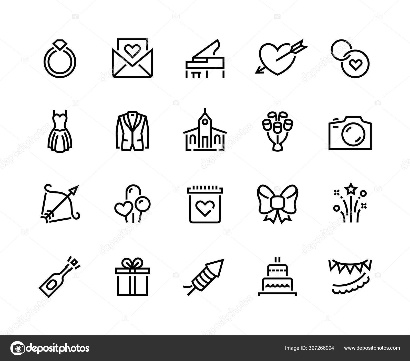 Wedding Symbols And Meanings Wedding And Marriage Line Icons Set,