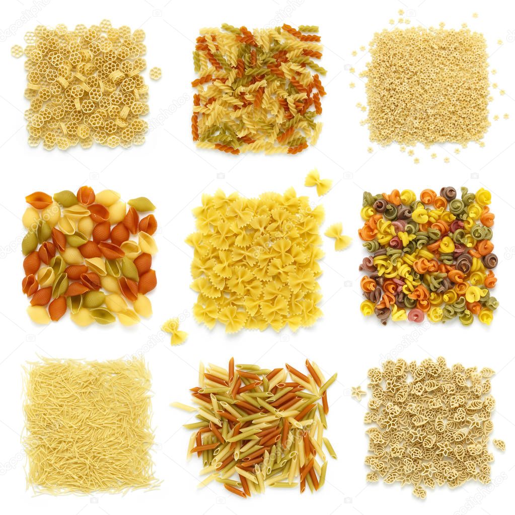 Grupos de pasta aislados sobre un fondo blanco 2023