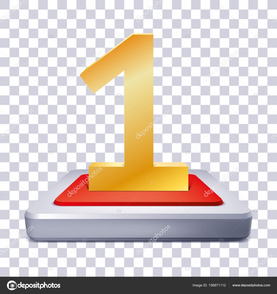 Gold Number 1 on the illuminated podium, red inside, one award pedestal ...