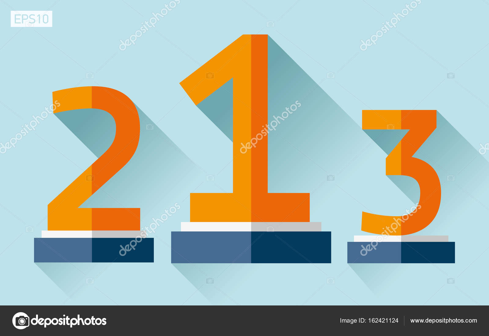 One, two and three place icon in flat style. Reward on the podium. Blue ...