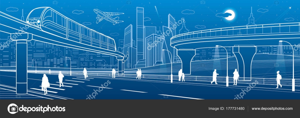 Monorail Bridge Highway Road Overpass Urban Infrastructure Modern City ...